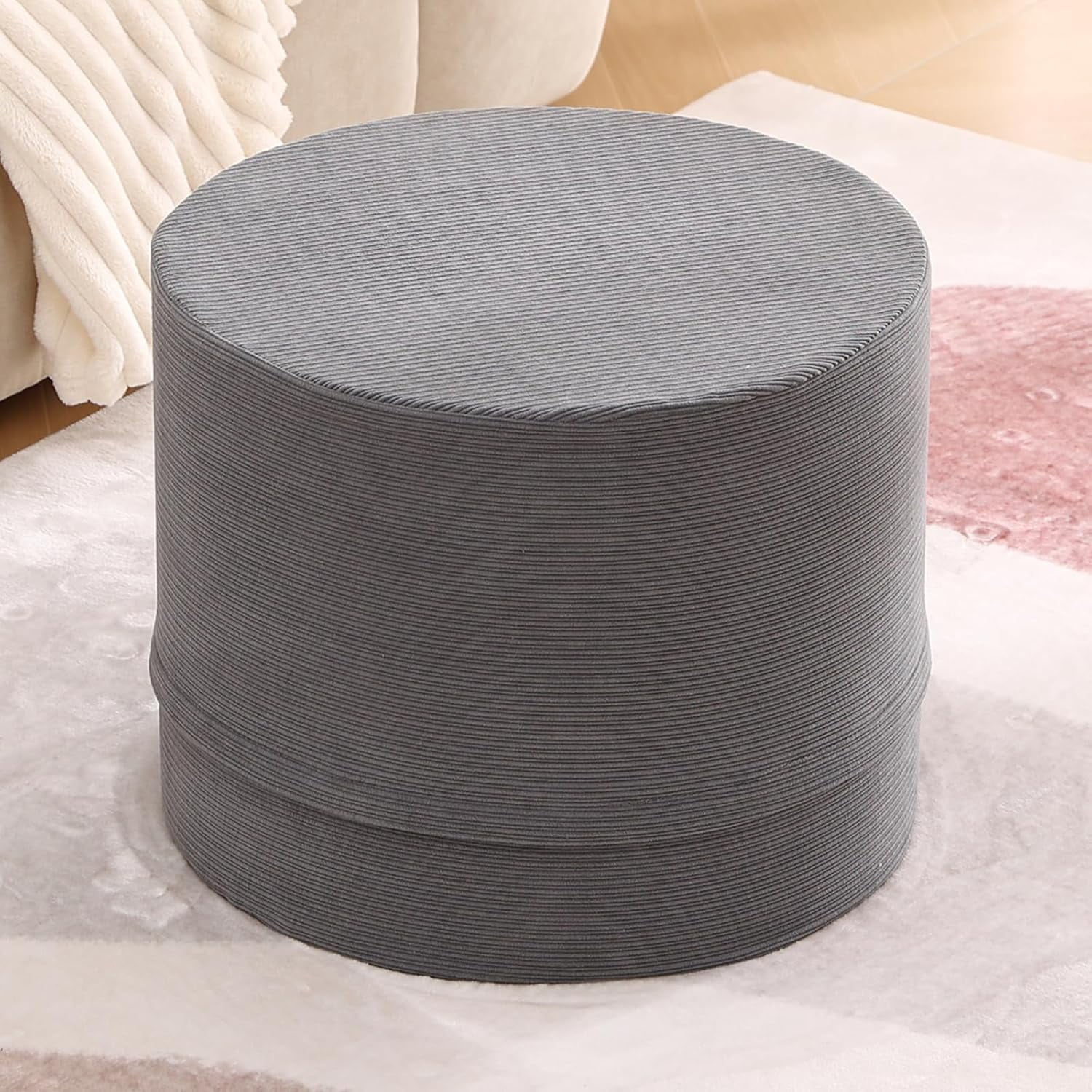 vhibuon Round Stuffed Pouf Ottoman Velvet Poufs with High-Density Foam ...
