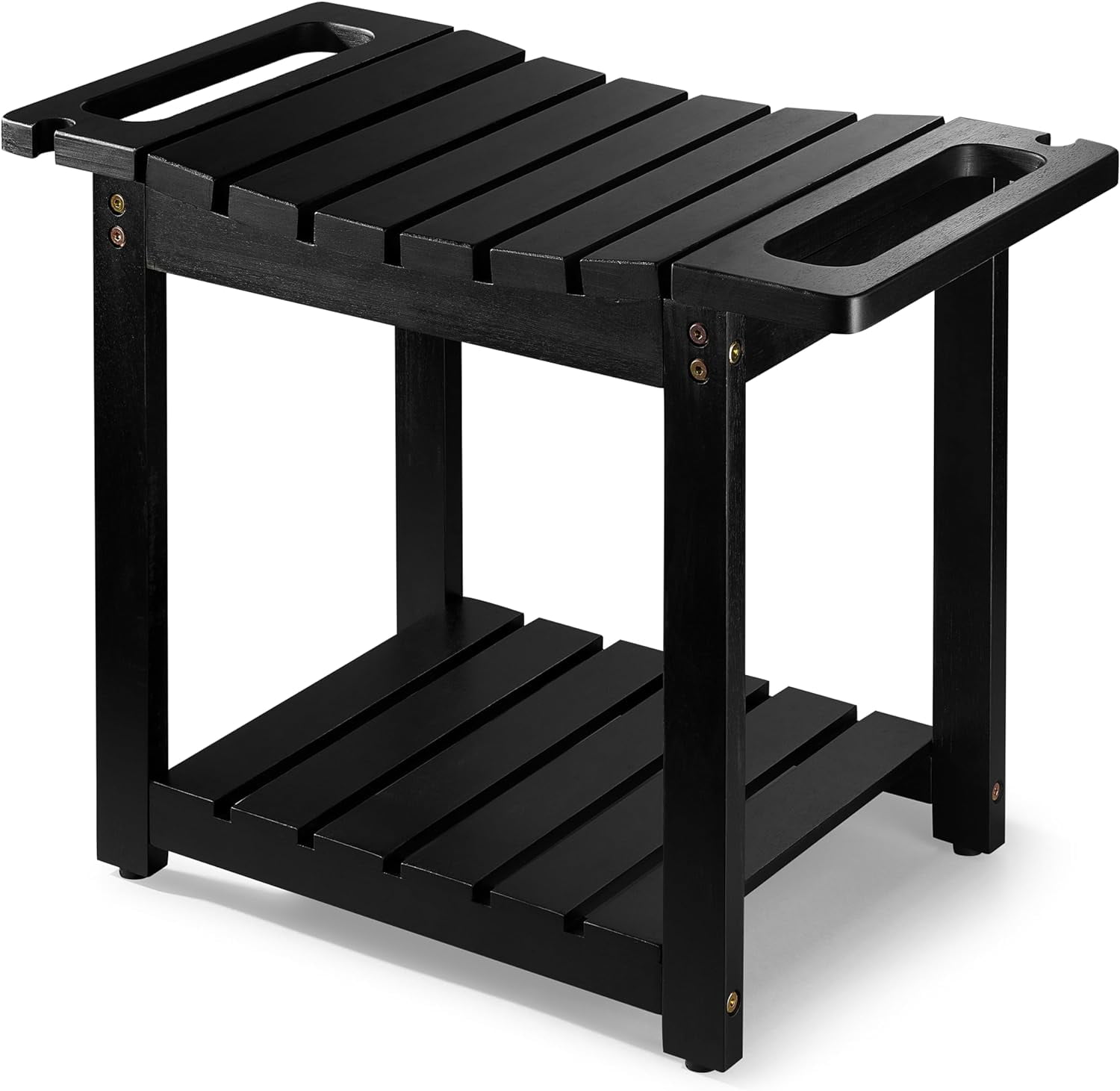 vhibuon Shower Bench Seat with Storage Shelf Natural Wood Shower ...