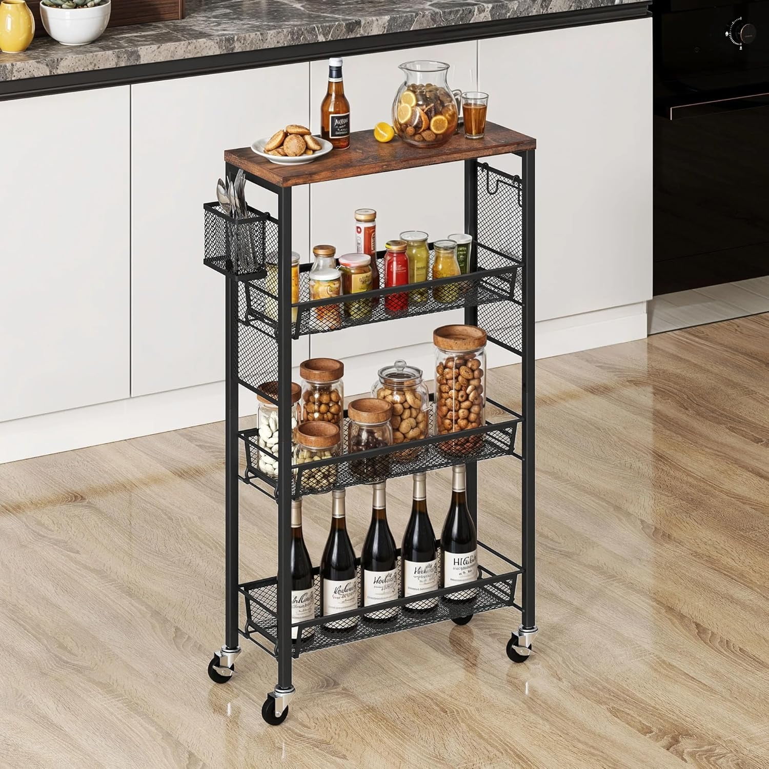 vhibuon Slim Rolling Cart Rolling Spice Rack Next to Fridge Narrow ...