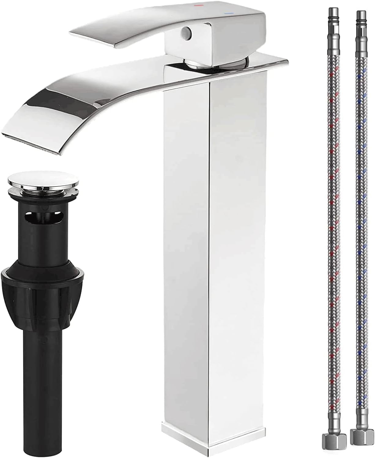 vhibuon Vessel Sink Faucet Black Tall Waterfall Bathroom Faucet Single ...