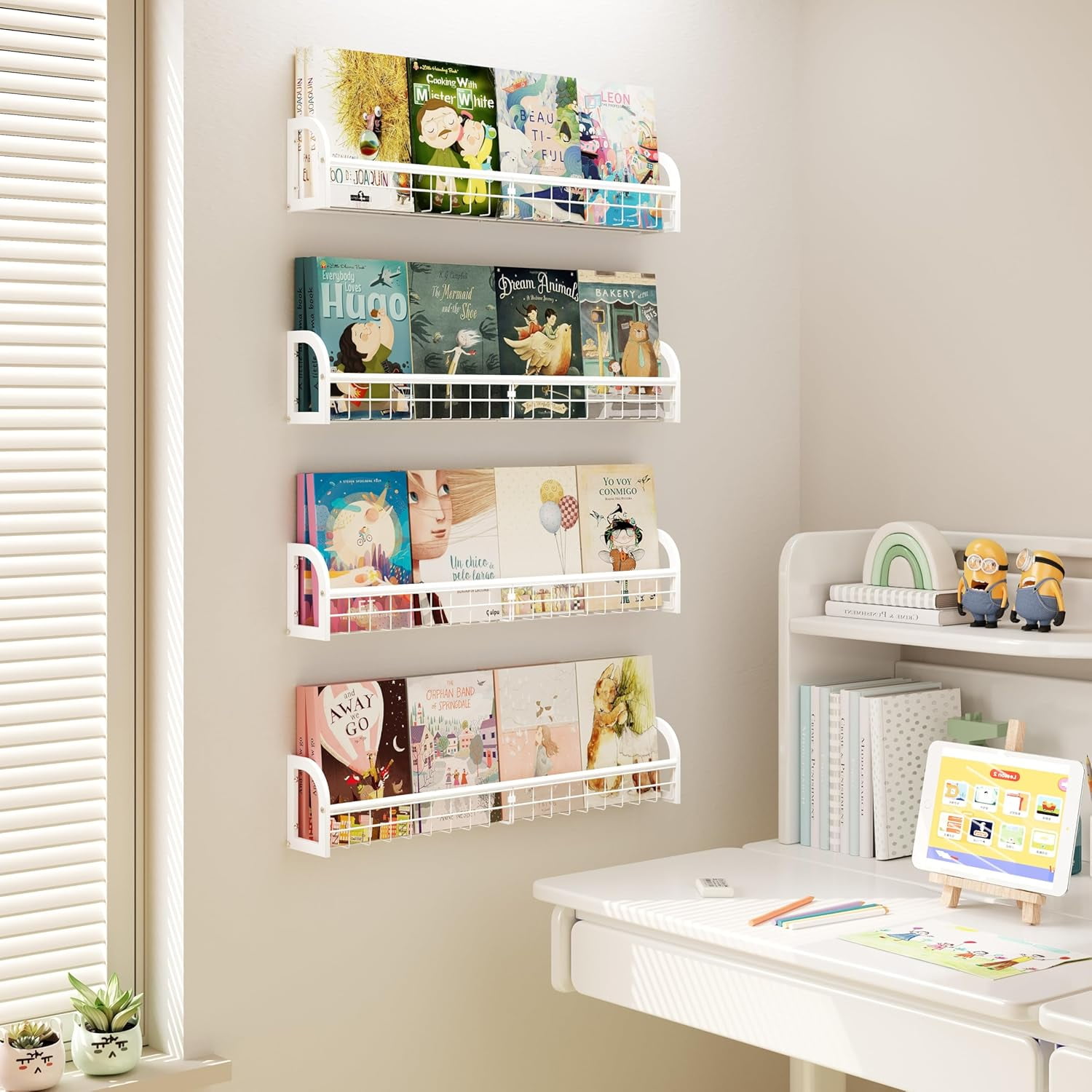 vhibuon Wall Mounted Bookshelf Hanging Bookshelves for Wall Metal ...