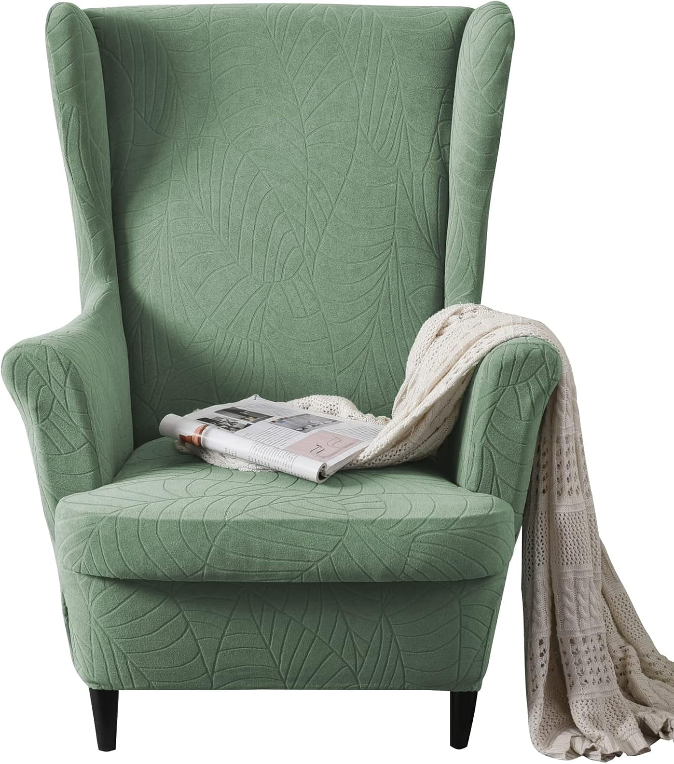 vhibuon Wing Chair Slipcover 2 Piece Set Velvet Stretch Wingback Chair ...