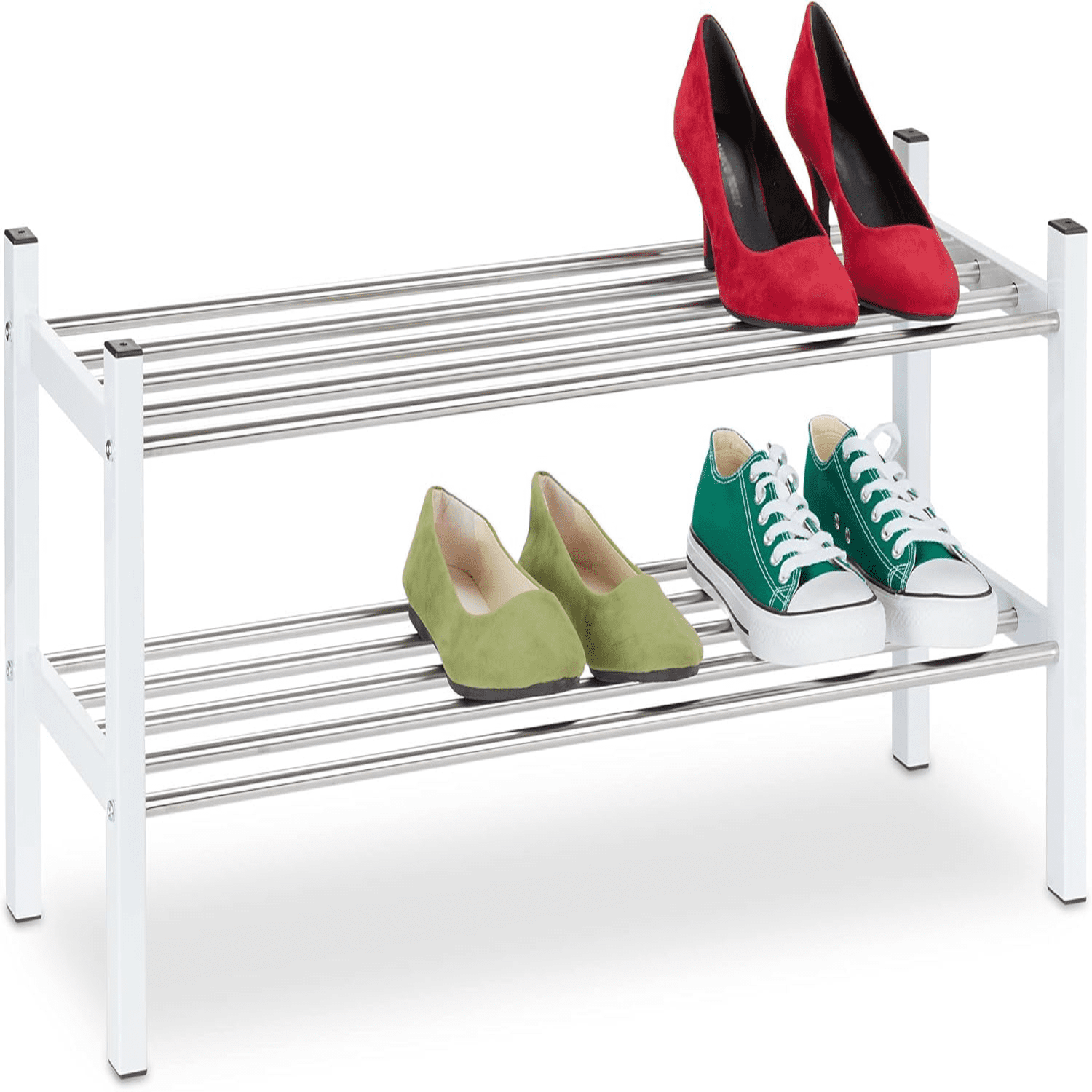 vibniwj Shoe Rack 2 Tier 6 Pairs Open Shoe Rack 36 x 70 x 26 cm MDF ...