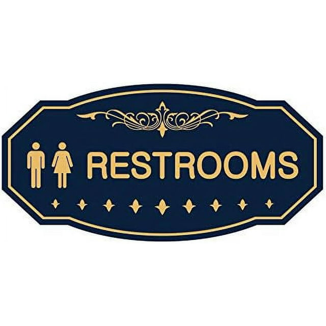 Victorian Unisex Restroom Sign (Navy Blue/Gold) - Large - Walmart.com