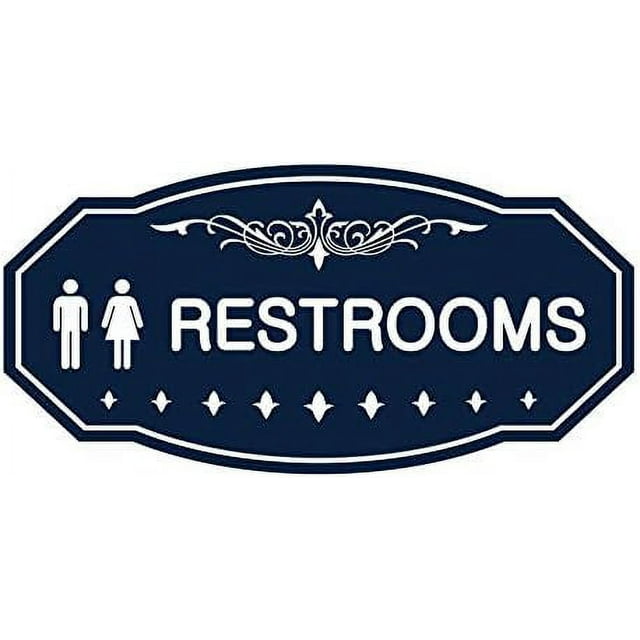 Victorian Unisex Restroom Sign (Navy Blue/White) - Large - Walmart.com