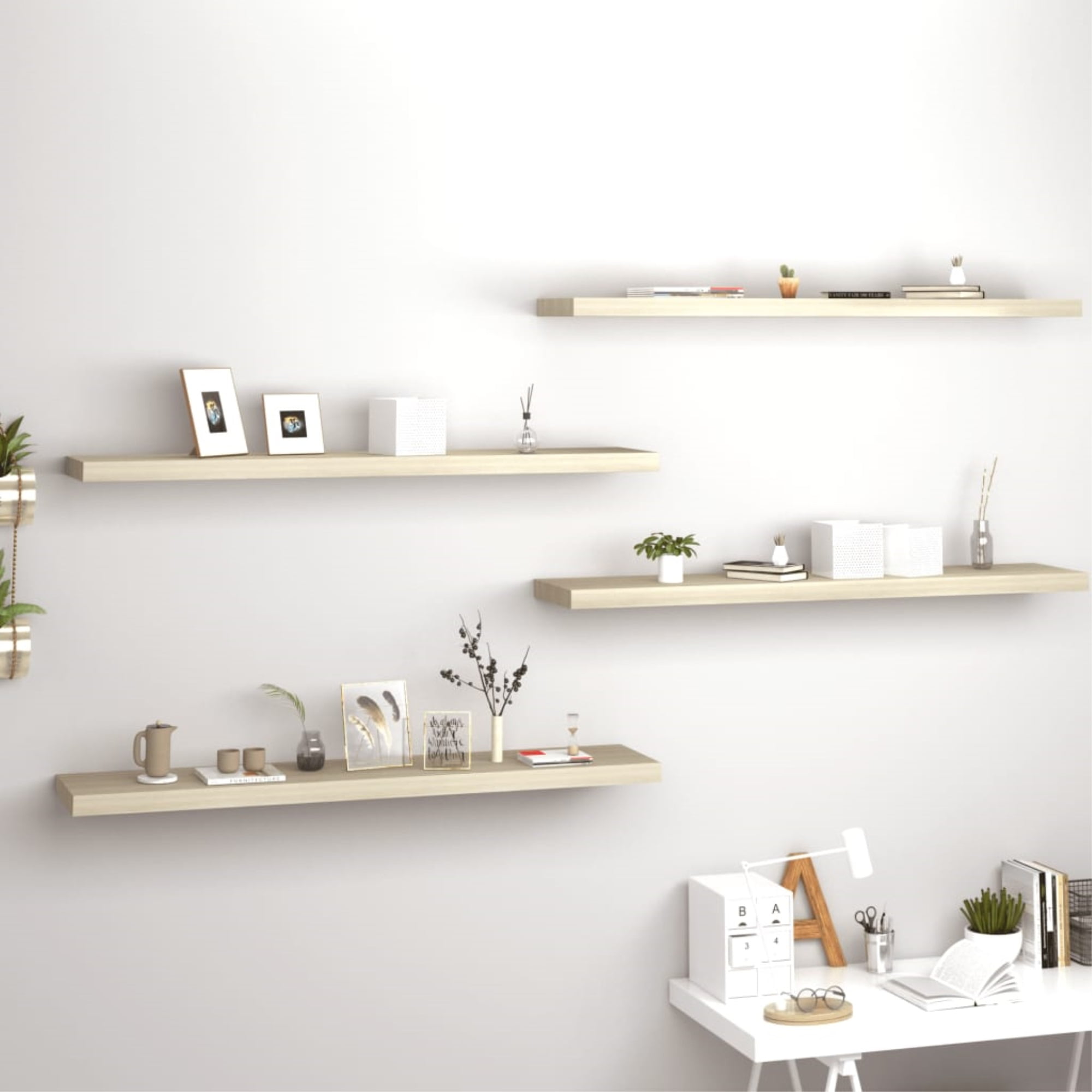 vidaXL 1/2/4x Floating Wall Shelf MDF Ledge Hanging Rack Multi Colors ...
