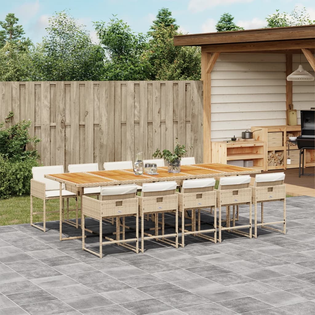 vidaXL 11 Piece Patio Dining Set with Cushions Beige Poly Rattan ...