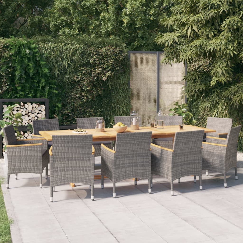 vidaXL 11 Piece Patio Dining Set with Cushions Gray - Walmart.com