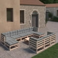 vidaXL 11 Piece Patio Lounge Set with Cushions Solid Wood Pine ...