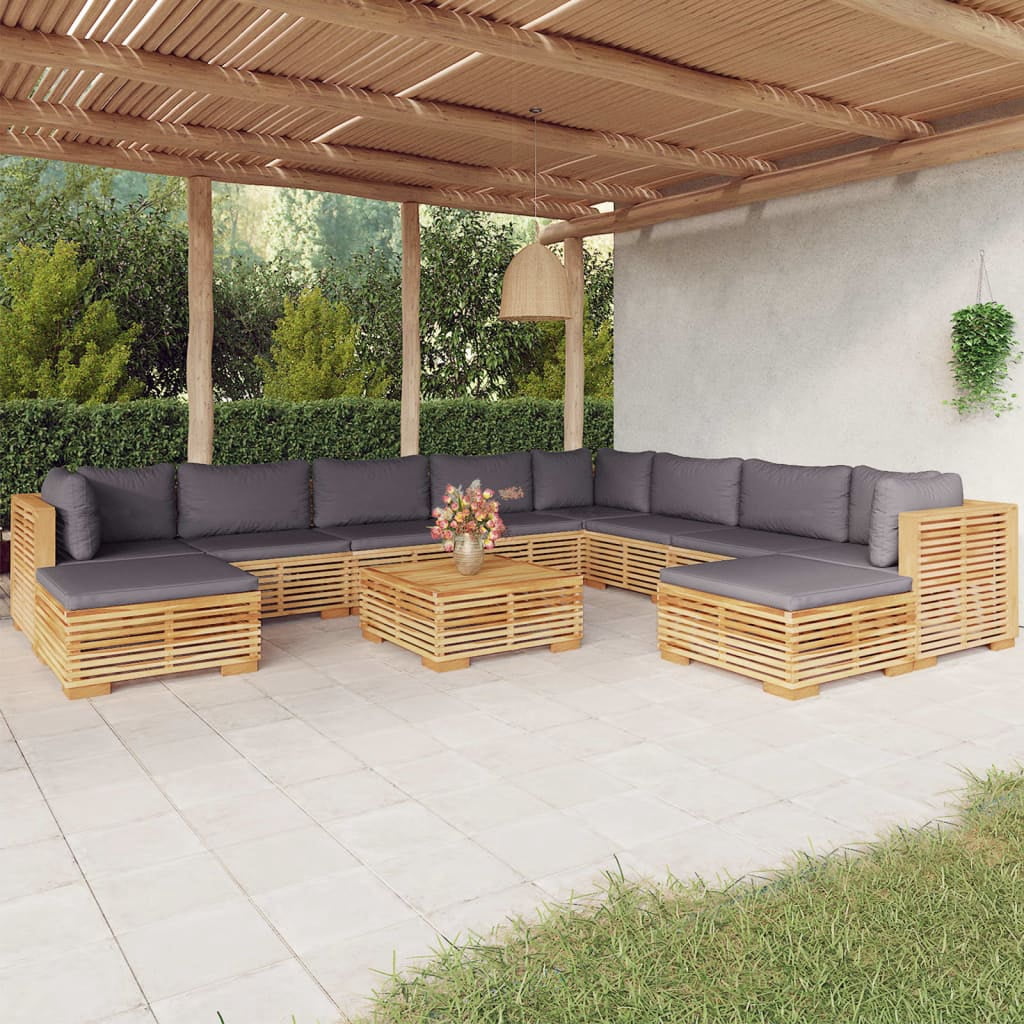 vidaXL 11 Piece Patio Lounge Set with Cushions Solid Wood Teak ...