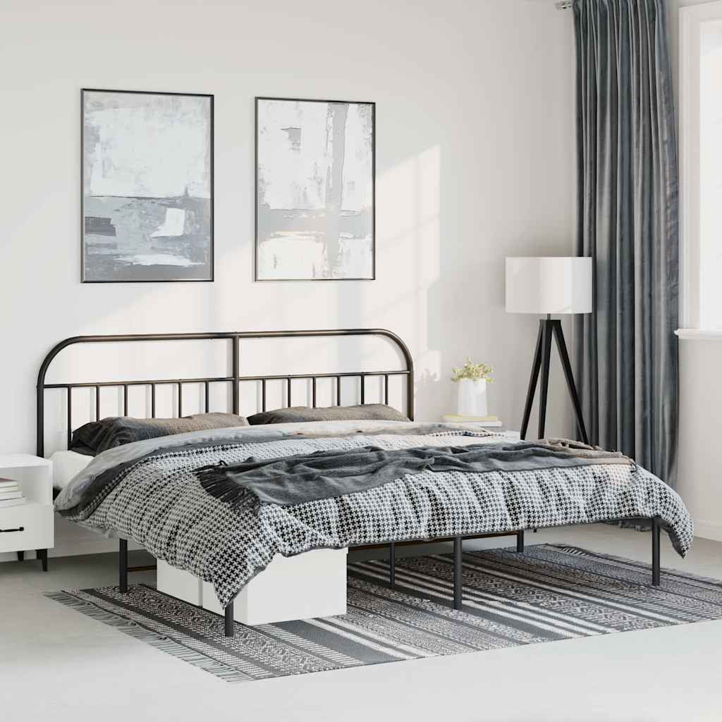 vidaXL 12" Black California King Metal Bed Frame with Headboard No ...