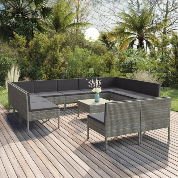 vidaXL 10 Piece Patio Lounge Set with Cushions Poly Rattan Gray ...