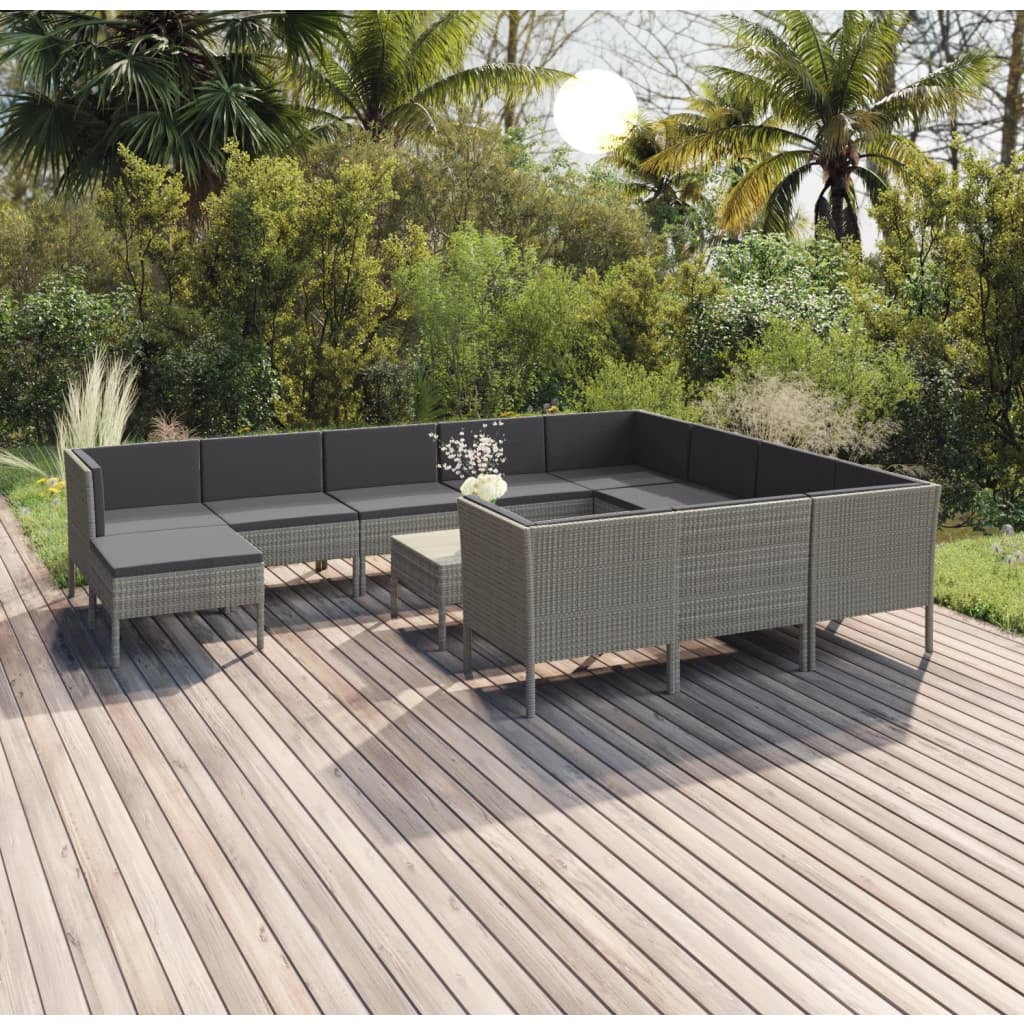 vidaXL 12 Piece Gray Poly Rattan Patio Set for Outdoor Use - Walmart ...