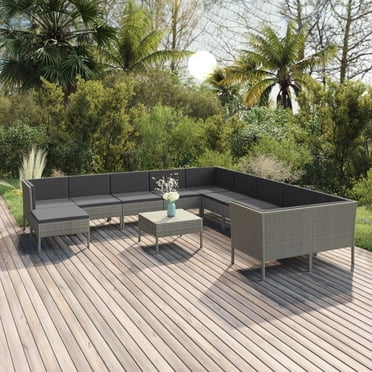 vidaXL 10 Piece Patio Lounge Set with Cushions Poly Rattan Gray ...