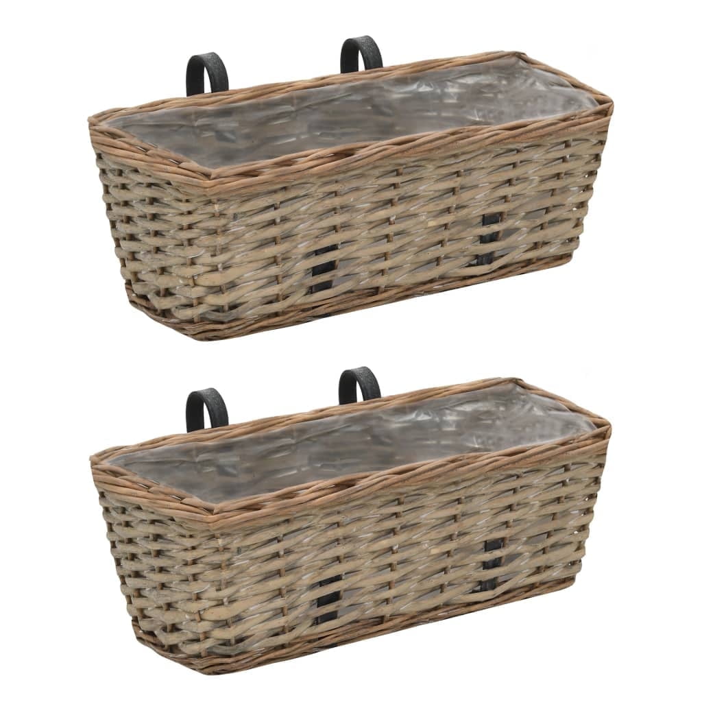 vidaXL Railing Planter Rectangular Brown Wicker PE Lining, 15.7" x 6.3 ...