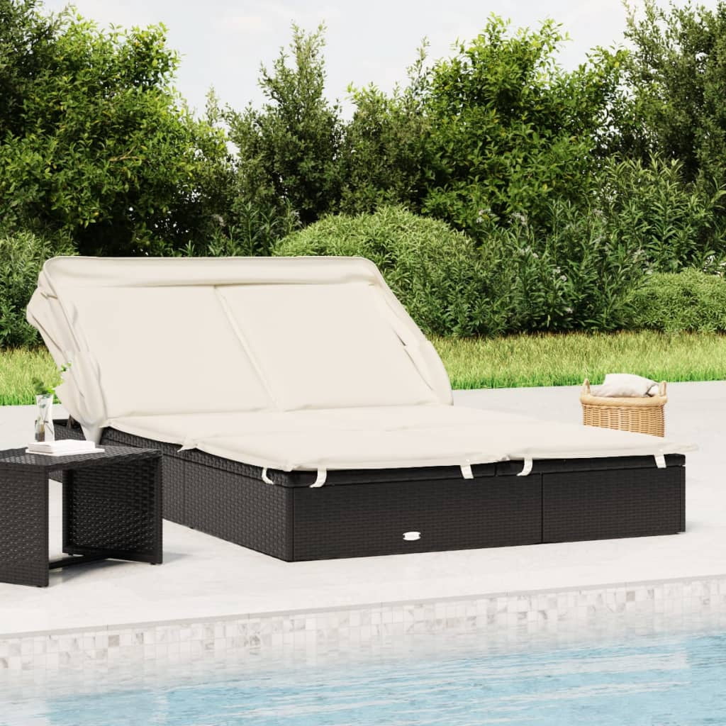 vidaXL 2-Person Sunbed with Foldable Roof Outdoor Patio Daybed Poly ...