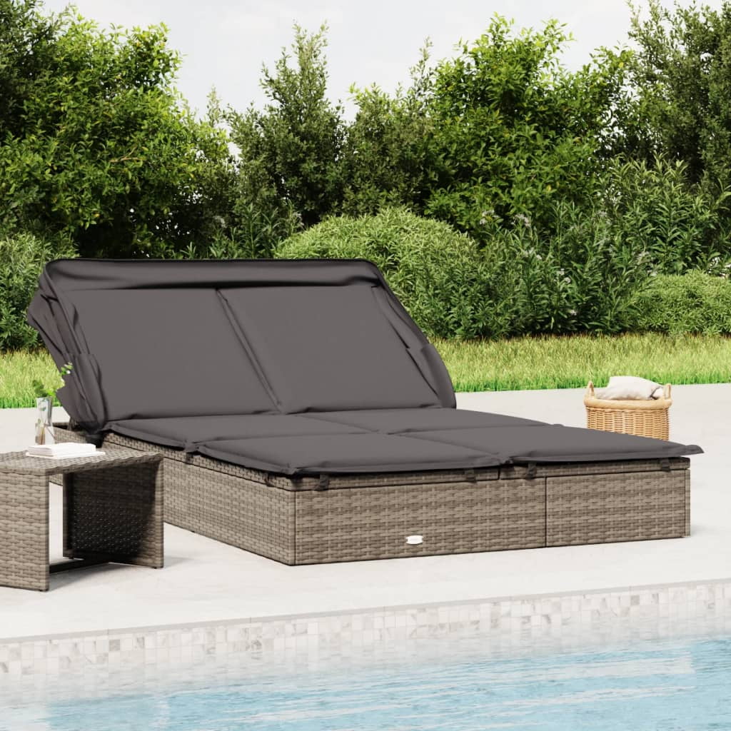 vidaXL 2-Person Sunbed with Foldable Roof Outdoor Patio Daybed Poly ...