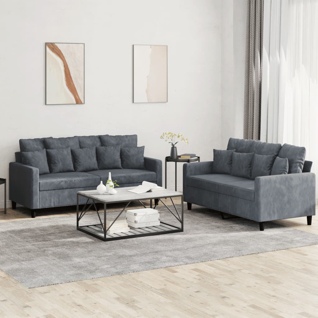 vidaXL 2 Piece Sofa Set with Cushions Dark Gray Velvet - Walmart.com