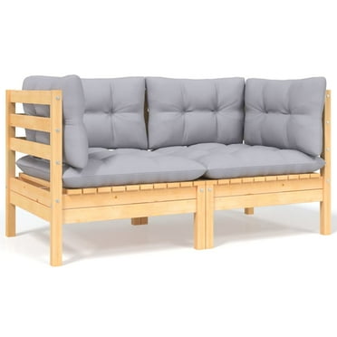 vidaXL Patio Corner Sofa with Gray Cushions Solid Pinewood - Walmart.com
