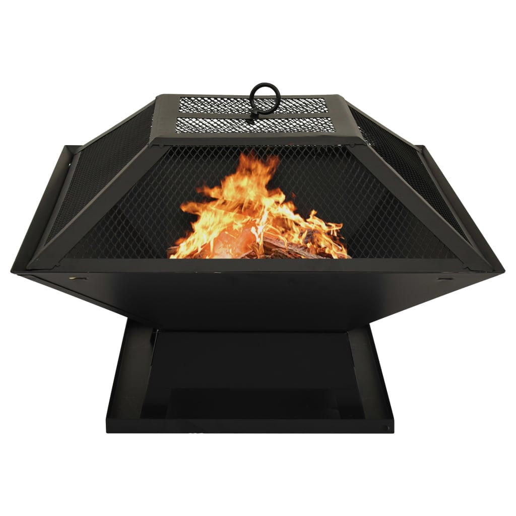vidaXL 2-in-1 Fire Pit and BBQ with Poker 18.3"x18.3"x14.6" Steel ...