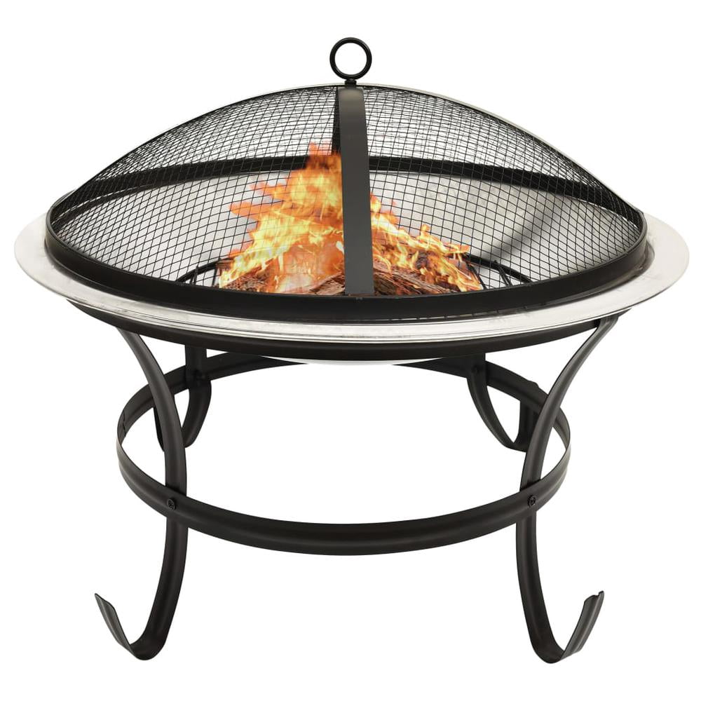 vidaXL 2-in-1 Fire Pit and BBQ with Poker 22"x22"x19.3" Stainless Steel ...