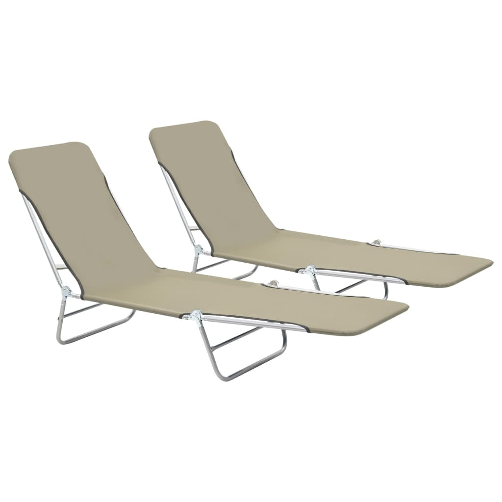 vidaXL 2x Folding Sun Lounger Steel and Fabric Garden Lounge Seat Multi ...