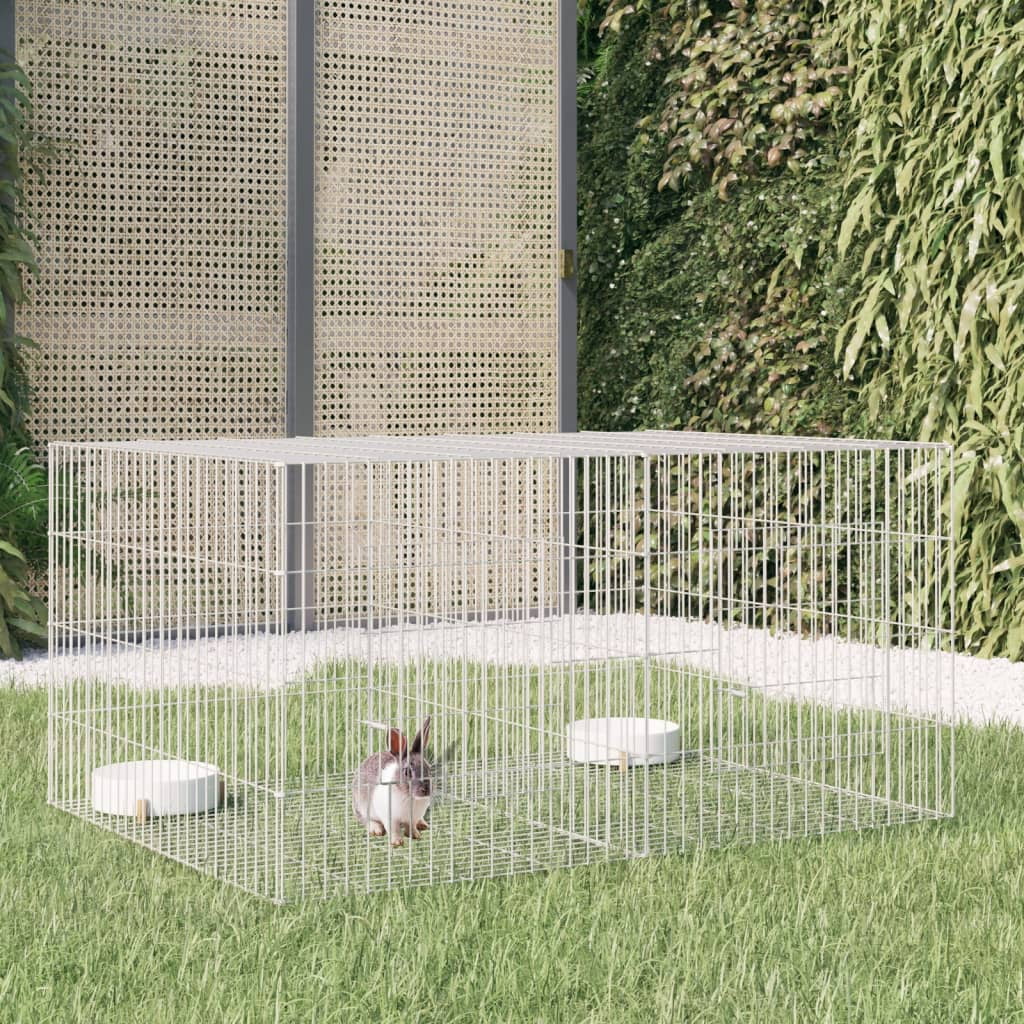 vidaXL 3-Panel Rabbit Cage Animal Hutch Playpen Enclosure Galvanized ...