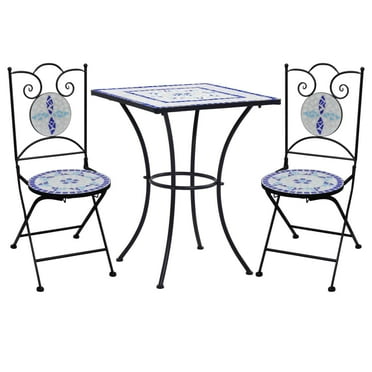 vidaXL 3 Piece Mosaic Bistro Set Ceramic Tile Black and White - Walmart.com