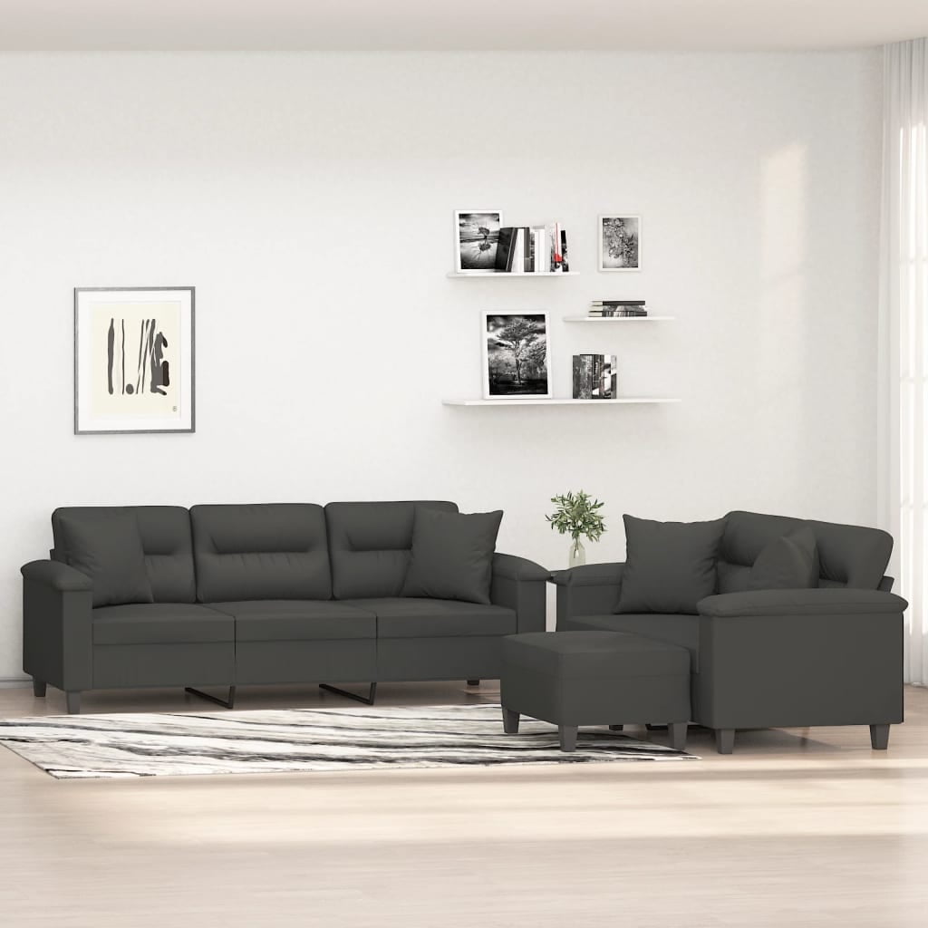 vidaXL 3 Piece Sofa Set with Pillows Dark Gray Microfiber Fabric ...