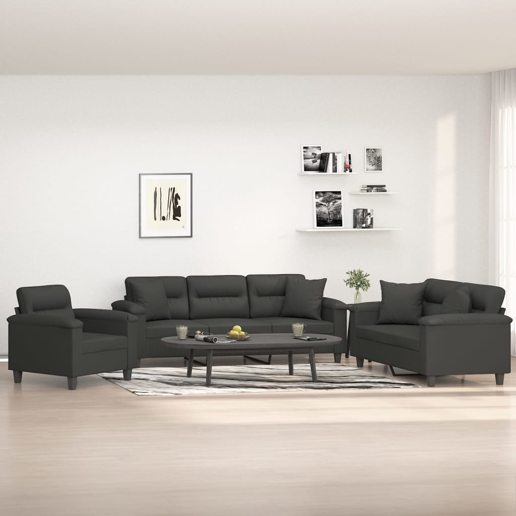 vidaXL 3 Piece Sofa Set with Pillows Dark Gray Microfiber Fabric ...