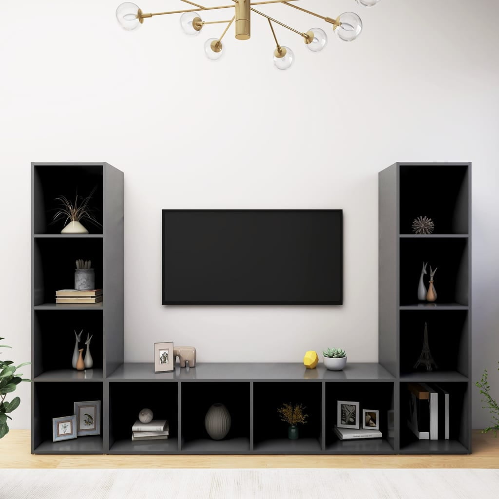 vidaXL 3x TV Cabinets Chipboard Stand Unit Stereo Home Furniture Multi ...
