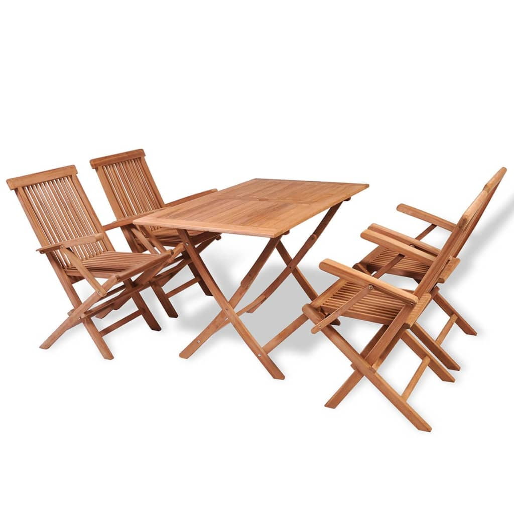 vidaXL 5 Piece Folding Outdoor Dining Set Solid Teak Wood, Patio Table ...