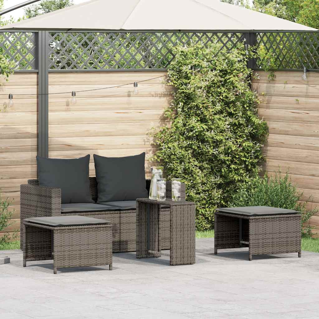 vidaXL 5 Piece Patio Sofa Set with Cushions Stackable Gray Poly Rattan ...