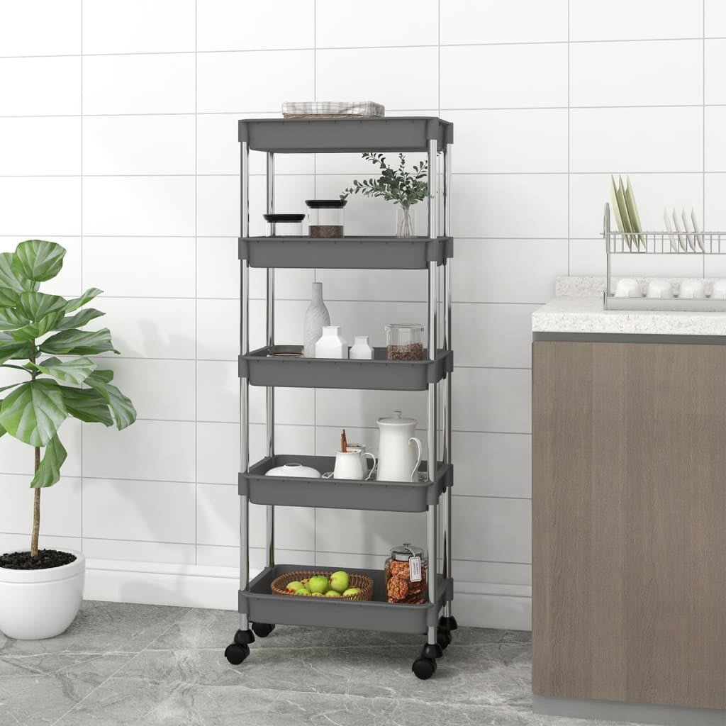 vidaXL 5-Tier Kitchen Trolley Rolling Storage Cart with Wheels Iron and ...