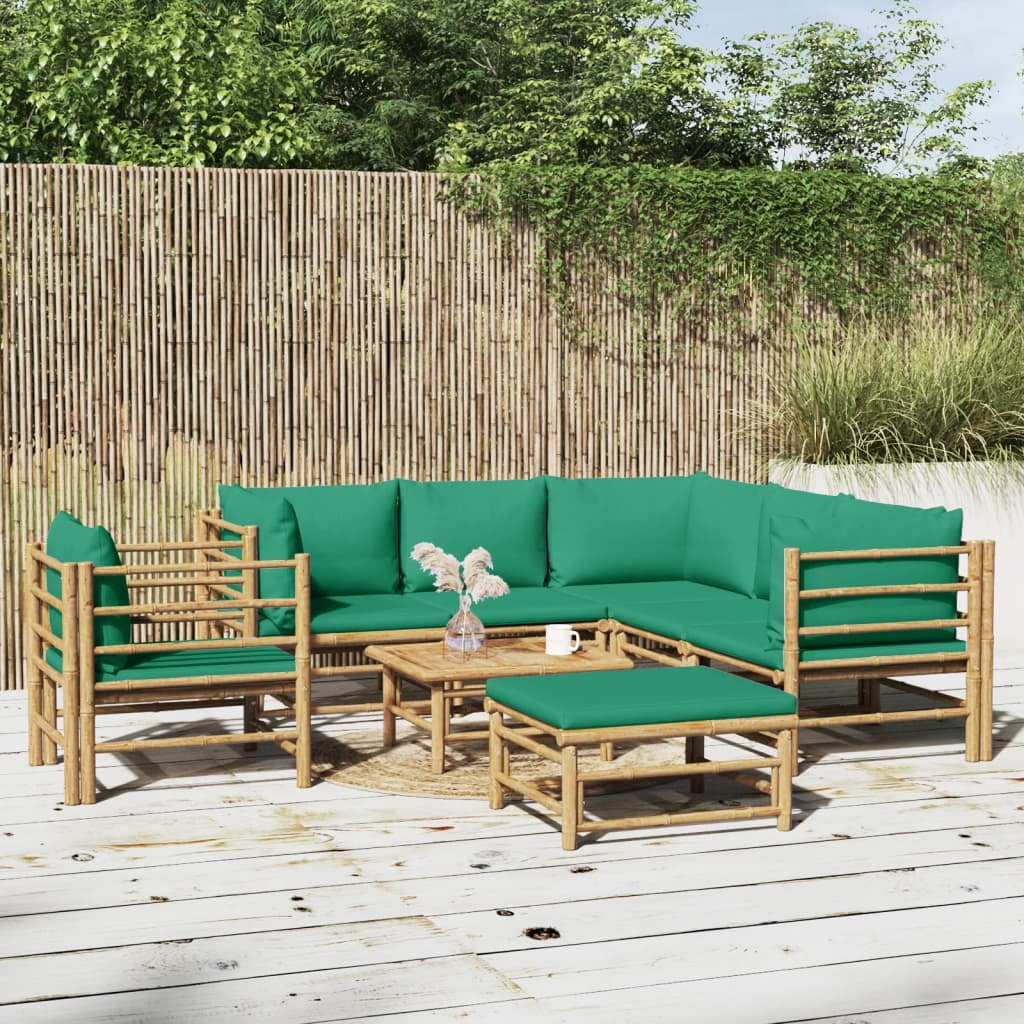 vidaXL 8 Piece Patio Lounge Set with Green Cushions Bamboo - Walmart.com