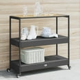 vidaXL Bar Cart 3-Tier Black Poly Rattan and Solid Wood Acacia ...