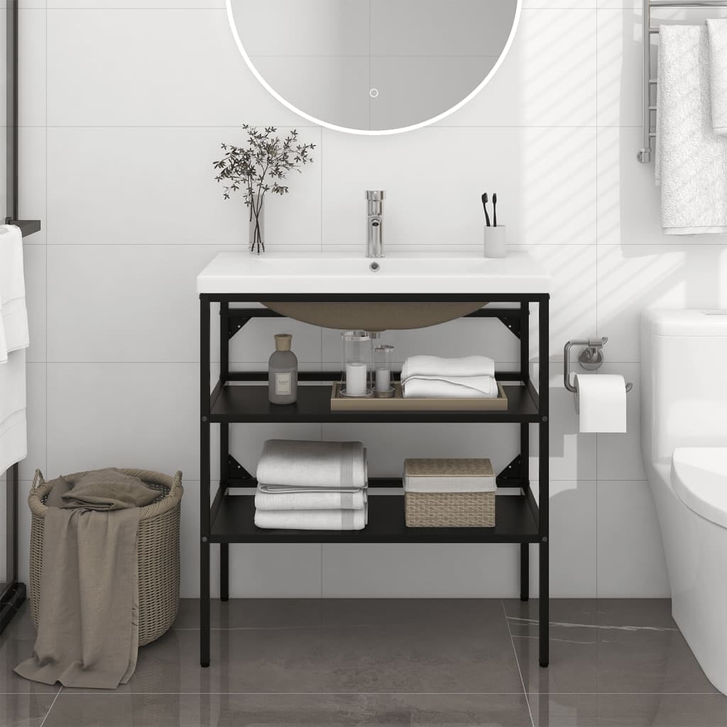 vidaXL Bathroom Washbasin Frame with Built-in Basin Black Iron ...