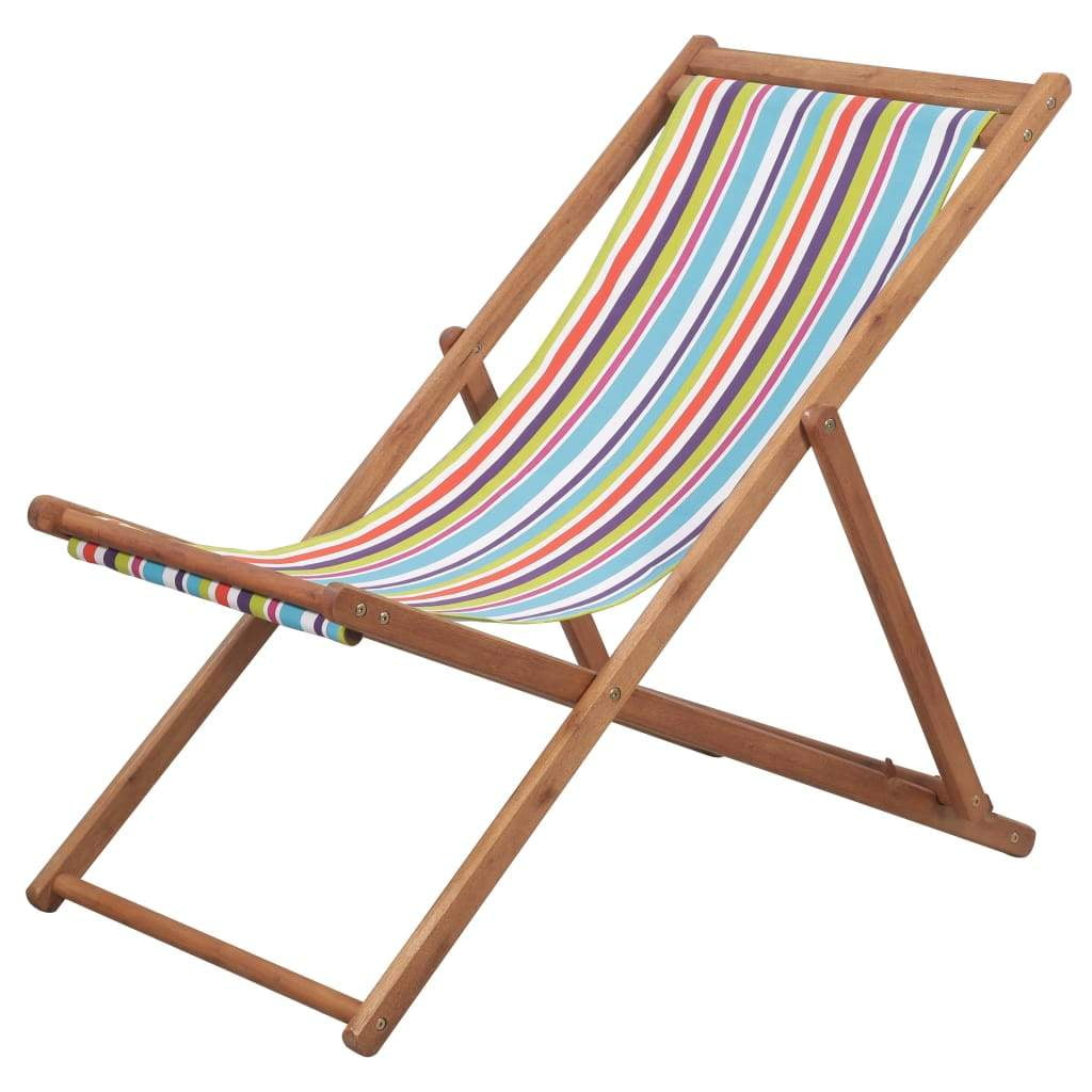 vidaXL Beach Sling Patio Chair Folding Deck Chair Fabric and Wooden ...