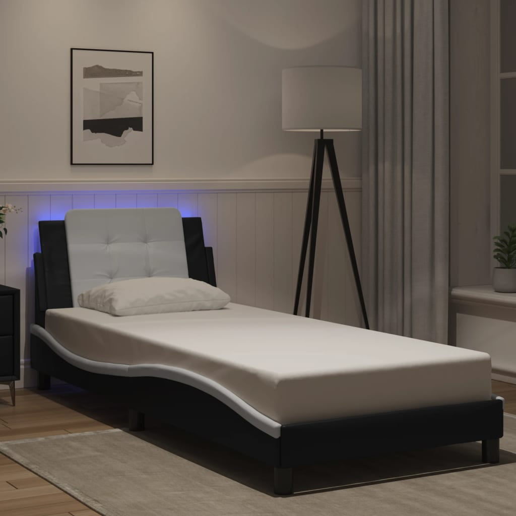 vidaXL Bed Frame with LED Light Platform Base Bedroom Furniture Faux ...