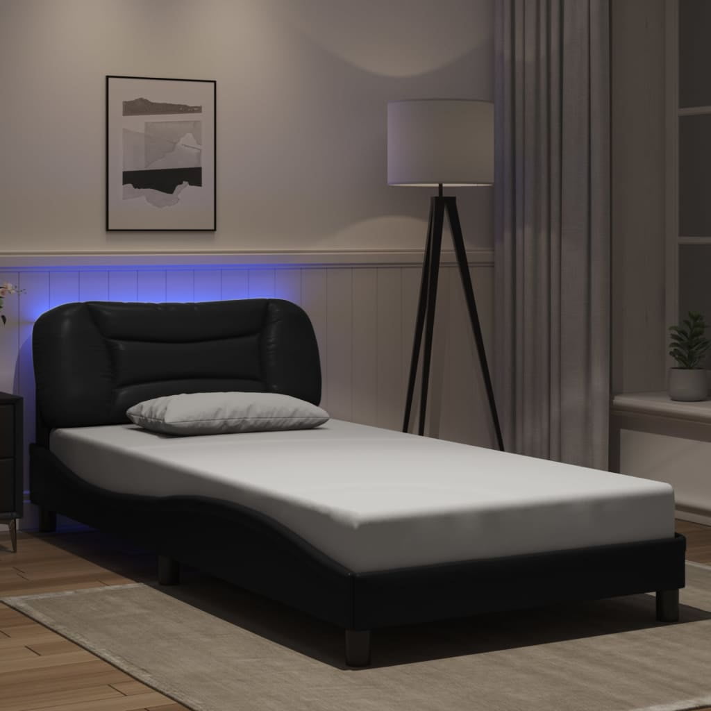 vidaXL Bed Frame with LED Lights Base Platform Bedroom Furniture Faux ...