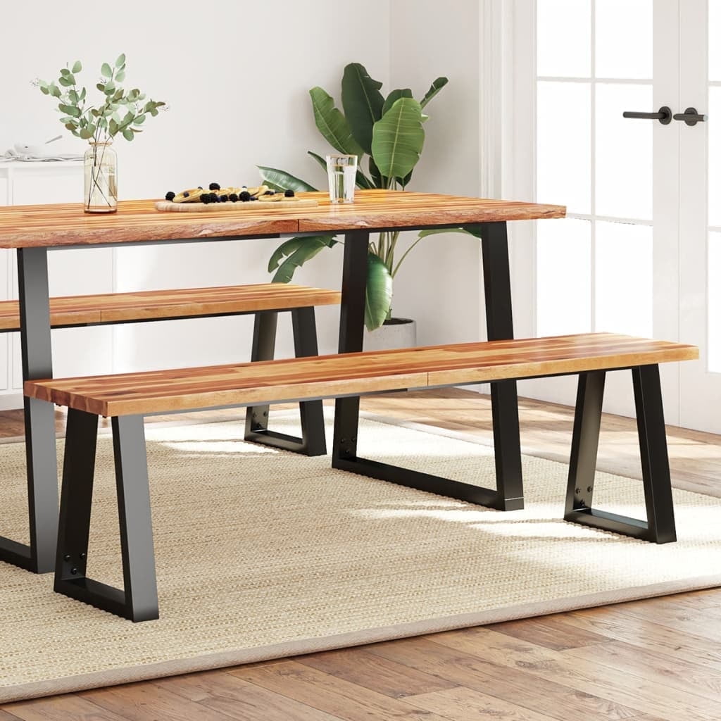 vidaXL Solid Acacia Dining Bench, Live Edge Design, Rustic Industrial ...