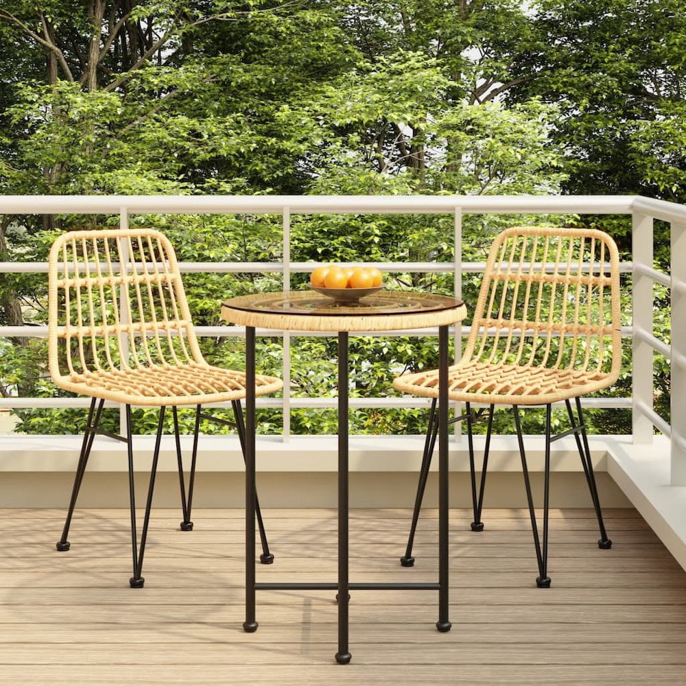 vidaXL Bistro Set Outdoor Patio Balcony Table and Chairs Rattan Look 3 ...