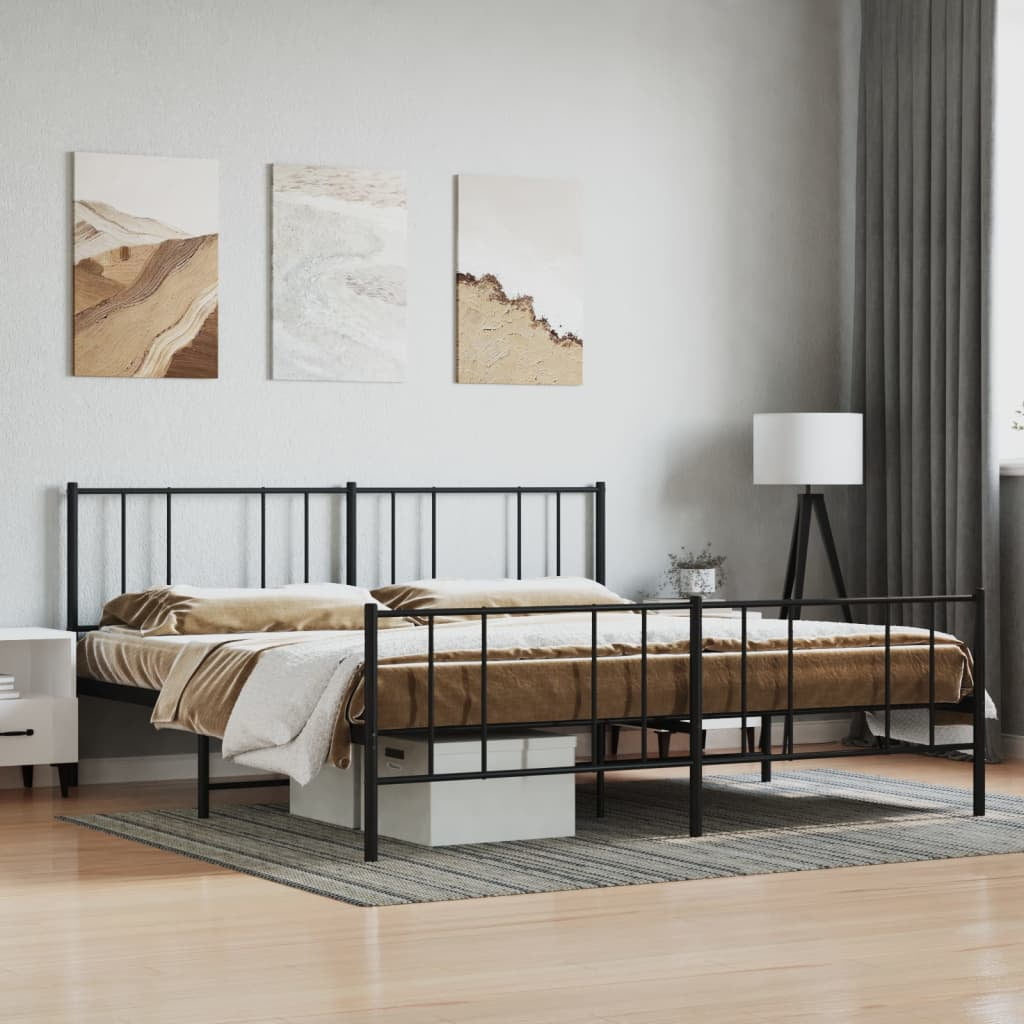 vidaXL Black California King Metal Bed Frame with Headboard & Slats, No ...