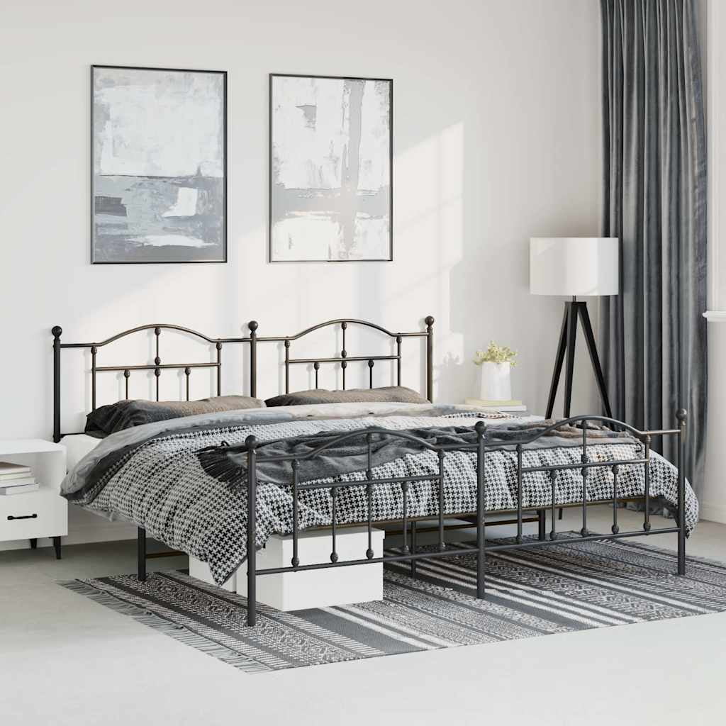 vidaXL Black California King Metal Bed Frame with Headboard & Slats, No ...