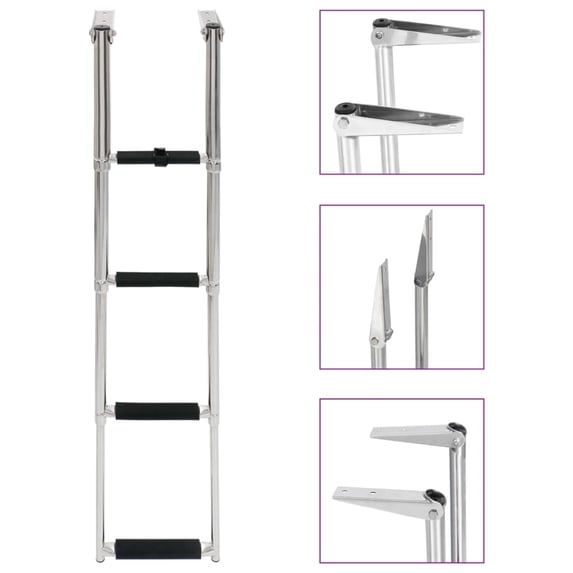 vidaXL Boat Ladder Non-Slip Boat Ladder Pontoon Ladder 2-step Stainless ...