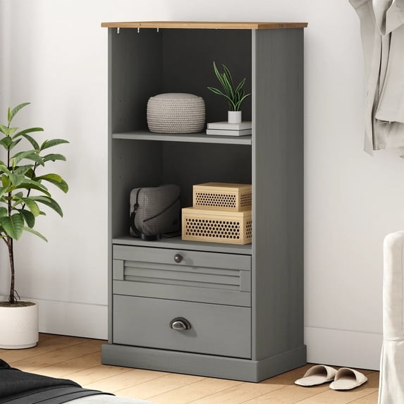 vidaXL Bookcase Storage 2 Tier Bookshelf with Drawers VIGO Solid Wood ...
