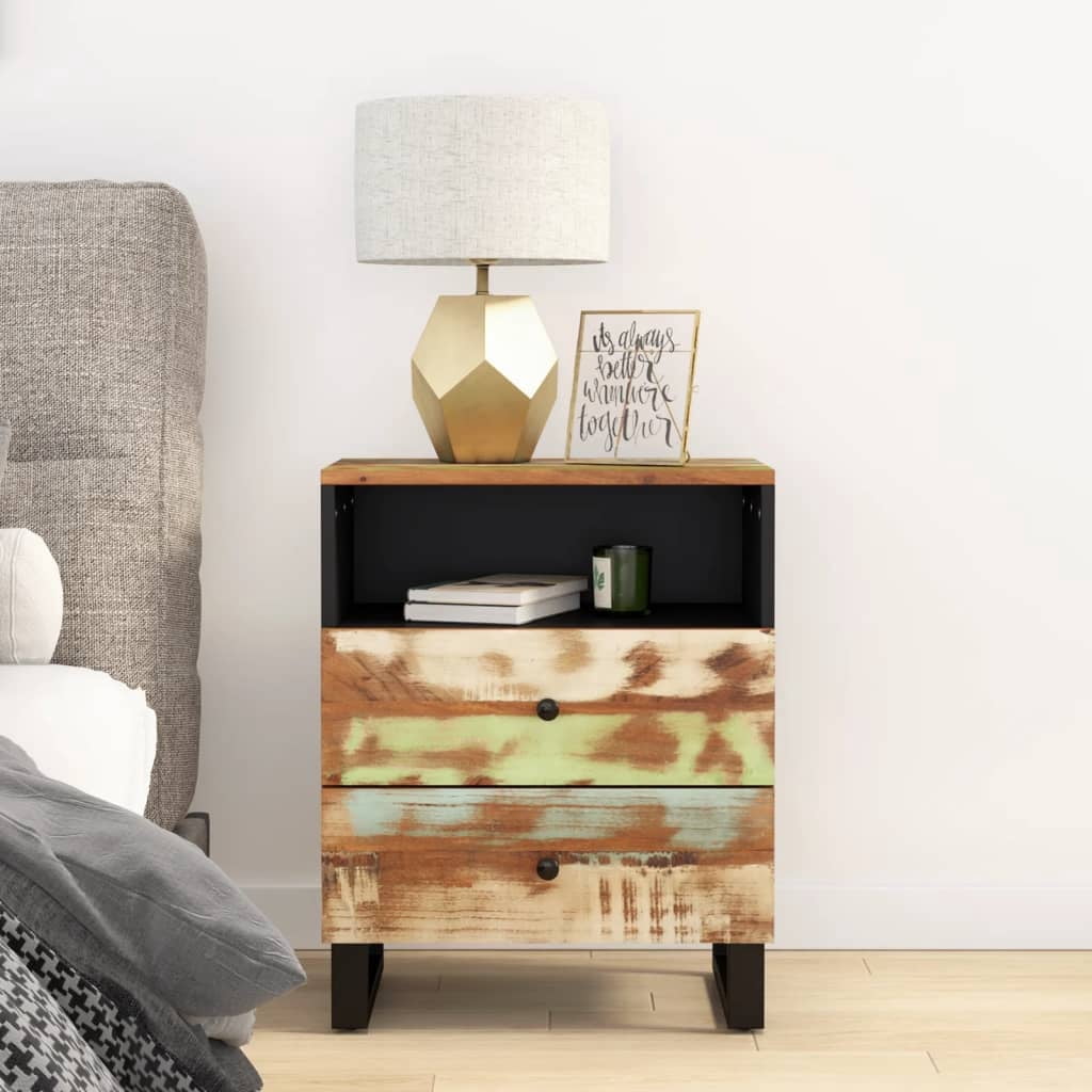 vidaXL Cabinet Accent Nightstand End Table with Storage Drawer Solid ...