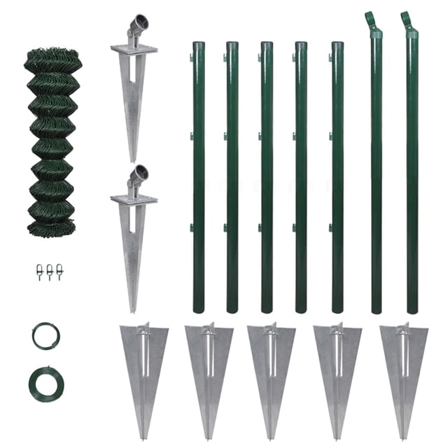 vidaXL Chain Link Fence with Posts Spike Galvanized Steel Border Multi ...