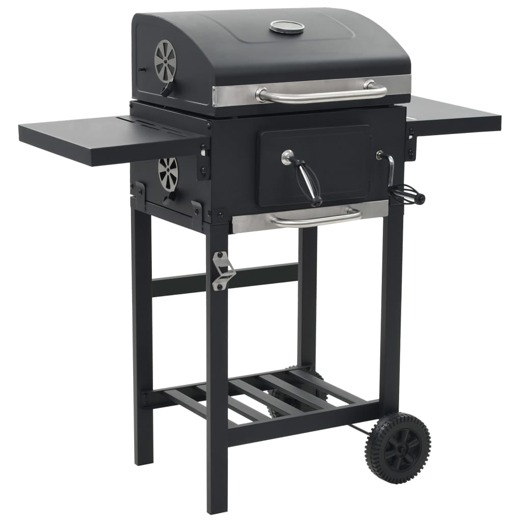 vidaXL Charcoal-Fueled BBQ Grill with Bottom Shelf Black - Walmart.com
