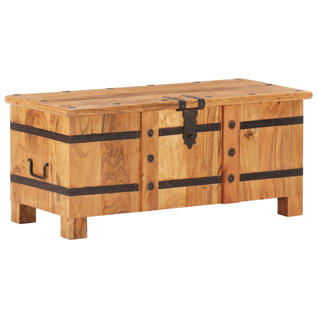 vidaXL Wooden Decorative Solid Acacia Storage Chest Unit, Dark/Light ...